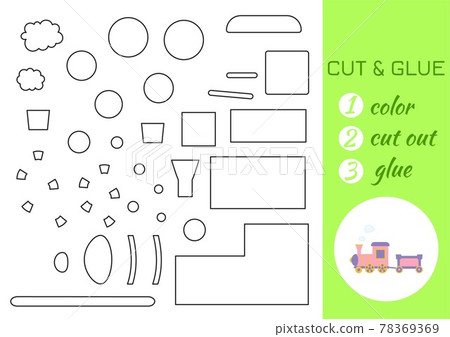 Color, cut and glue paper pink train. Cut and... - Stock Illustration ...