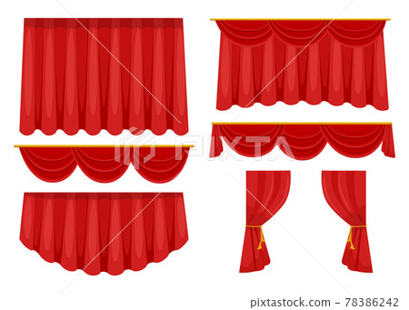 Trendy red curtains flat pictures collection - Stock Illustration ...