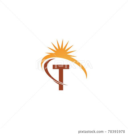 Letter T with sun ray icon logo design template...-插圖素材 [78391978 ...
