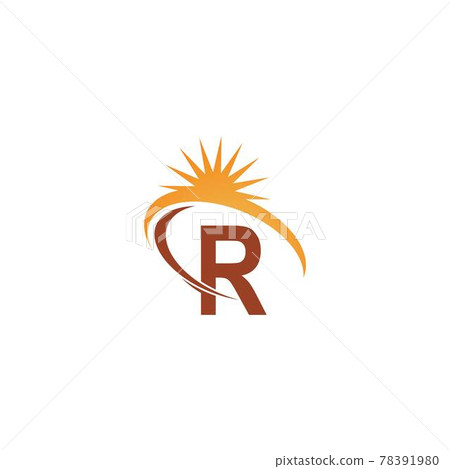 Letter R with sun ray icon logo design template... - Stock Illustration ...
