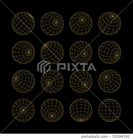 Wireframe gold grid globe mesh object isolated set - Stock Illustration ...