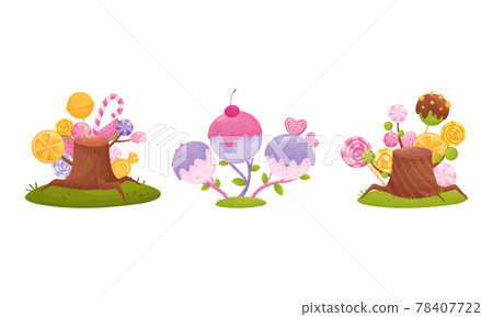 Cartoon Sweet Candy Trees as Fantasy Nature... - Stock Illustration ...
