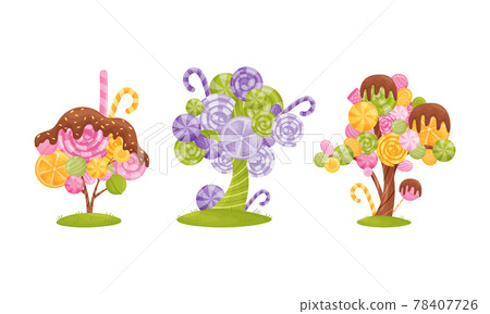Cartoon Sweet Candy Trees as Fantasy Nature... - Stock Illustration ...