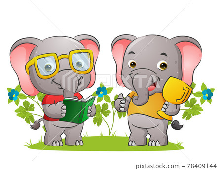The smart couple elephant is read the book and... - Stock Illustration ...