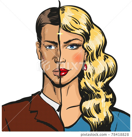Man and woman half face vector isolated on white - Stock Illustration ...