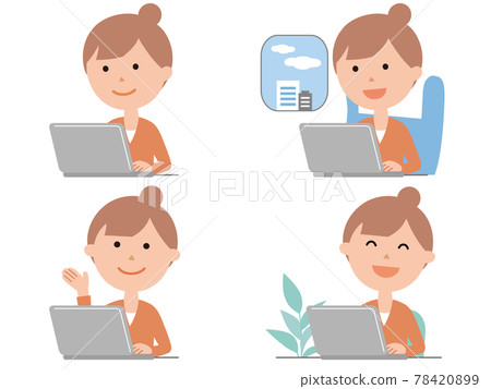 Women using a personal computer Various facial... - Stock Illustration ...