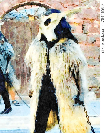 Bone masks and traditional animal skin clothes... - Stock Illustration ...