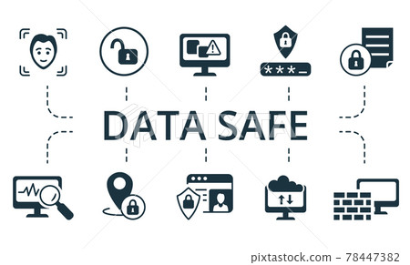 Data Safe icon set. Contains editable icons... - Stock Illustration ...