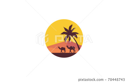abstract desert with camel coconut trees logo... - Stock Illustration ...