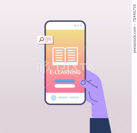 human hand using mobile educational app on... - Stock Illustration ...