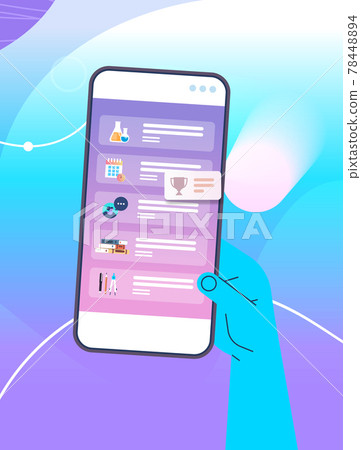 human hand using digital mobile app distance... - Stock Illustration ...