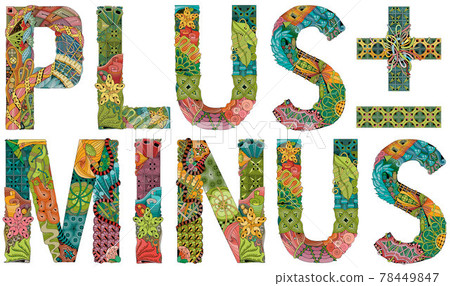 PLUS MINUS. Vector decorative zentangle object... - Stock Illustration ...