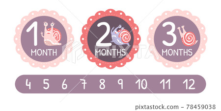Baby Month Card with Cute Snail Character as... - Stock Illustration ...