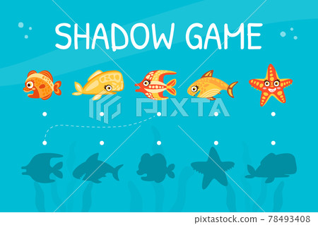 Shadow Game Card with Cute Marine Animal and... - Stock Illustration ...