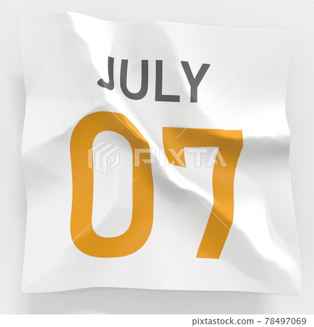 July 7 date on crumpled paper page of a... - Stock Illustration ...