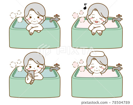 Elderly woman taking a bath happily - Stock Illustration [78504789] - PIXTA