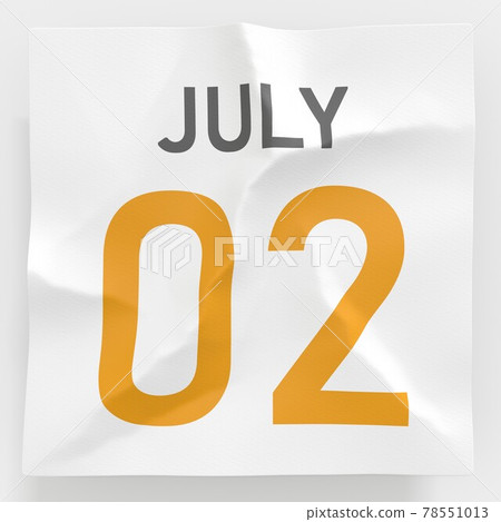 July 2 date on crumpled paper page of a... - Stock Illustration ...