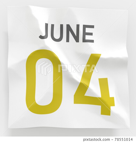 June 4 date on crumpled paper page of a... - Stock Illustration ...