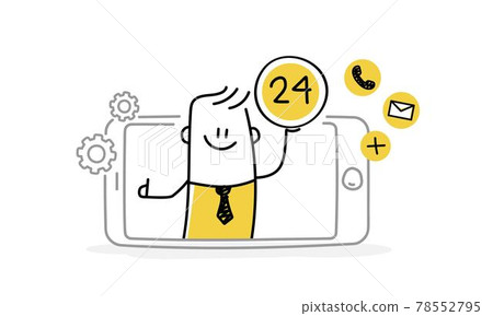 Funny stickman, customer help, contact us. - Stock Illustration ...