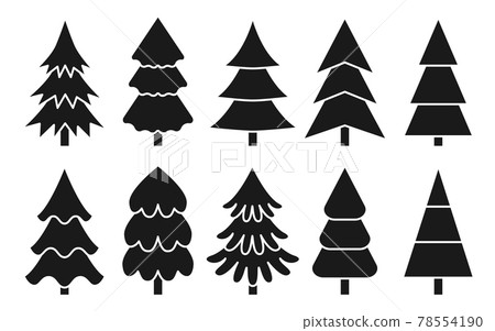 Tree various christmas black silhouette glyph set - Stock Illustration ...