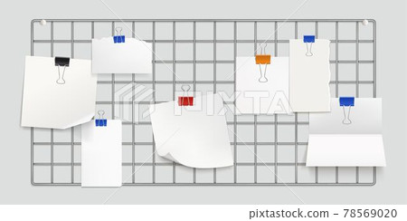 Memo grid board, wall organization with papers - Stock Illustration ...