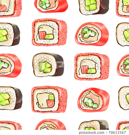 Vector seamless pattern of sushi rolls - Stock Illustration [78613567 ...