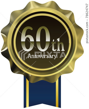 60th Anniversary Gold emblem with ribbon Vector... - Stock Illustration ...