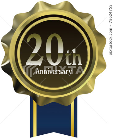20th Anniversary Gold emblem with ribbon Vector... - Stock Illustration ...