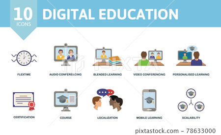 Digital Education icon set. Contains editable... - Stock Illustration ...