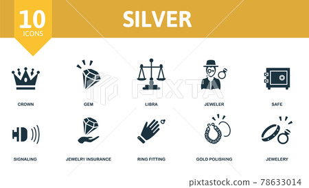 Silver icon set. Contains editable icons... - Stock Illustration ...