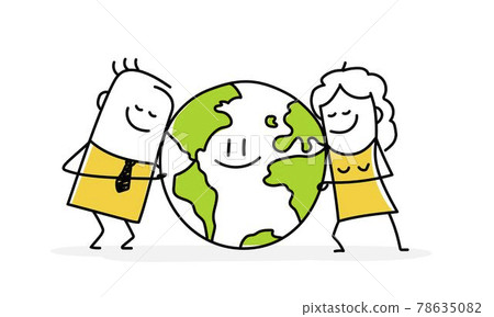 Two cute stick figures affectionately hug a... - Stock Illustration ...