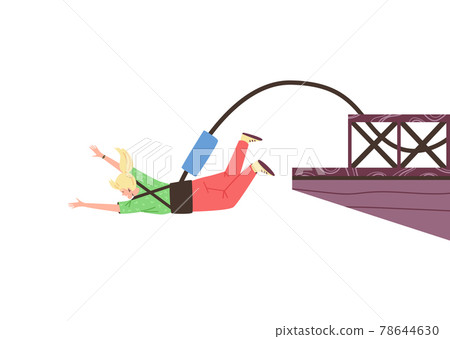Man jumping with bungee from bridge, flat... - Stock Illustration ...