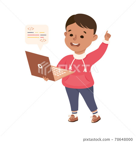 Little Boy with Laptop Representing Software... - Stock Illustration ...