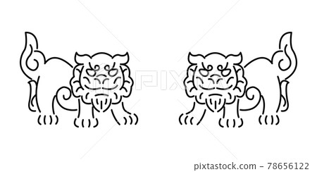 Shisa line drawing icon Okinawa material - Stock Illustration [78656122 ...
