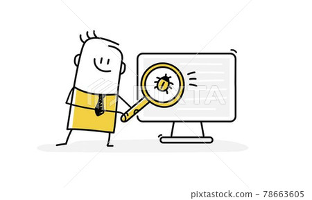 Stickman with a magnifier. Website programming... - Stock Illustration ...