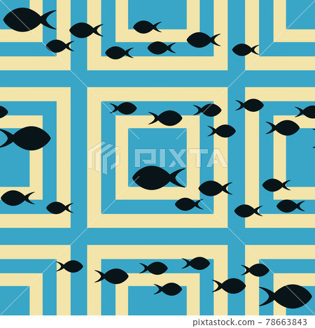 Fish silhouette and square seamless pattern - Stock Illustration ...