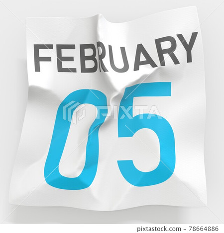 February 5 date on crumpled paper page of a... - Stock Illustration ...