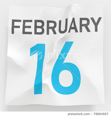 February 16 date on crumpled paper page of a... - Stock Illustration ...