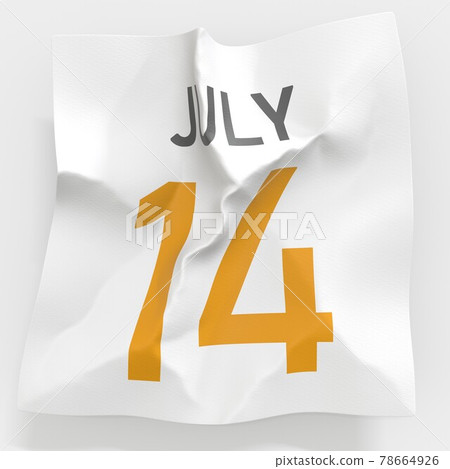 July 14 date on crumpled paper page of a... - Stock Illustration ...