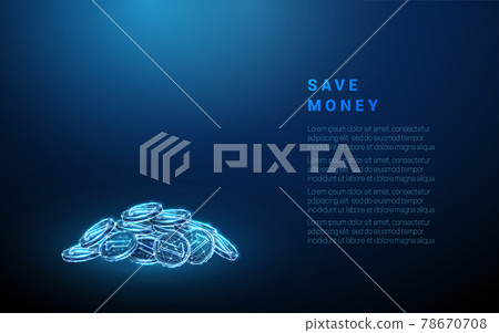 Abstract blue low poly style coins pile - Stock Illustration [78670708 ...