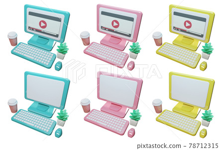 Cute blue, pink and yellow desktop computer - Stock Illustration ...