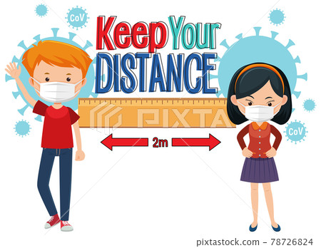 Keep your distance banner with cartoon character - Stock Illustration ...