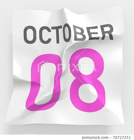 October 8 date on crumpled paper page of a... - Stock Illustration ...