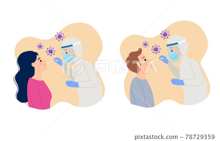 Man and woman getting PCR swab test to detect... - Stock Illustration ...