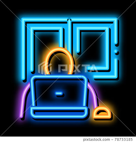 window glass in working room neon glow icon... - Stock Illustration ...