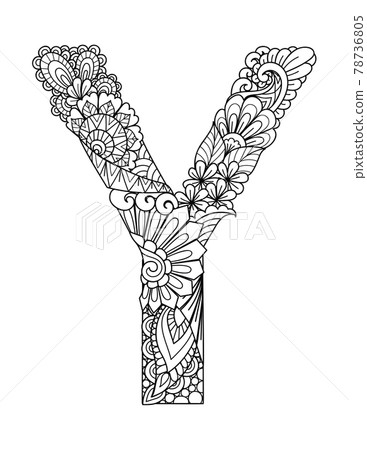 Mandala letter Y monogram, adult coloring book,... - Stock Illustration ...