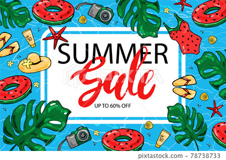 Summer sale promo banner. Seashells, camera,... - Stock Illustration ...