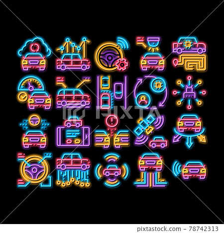 Smart Car Technology neon glow icon illustration - Stock Illustration ...