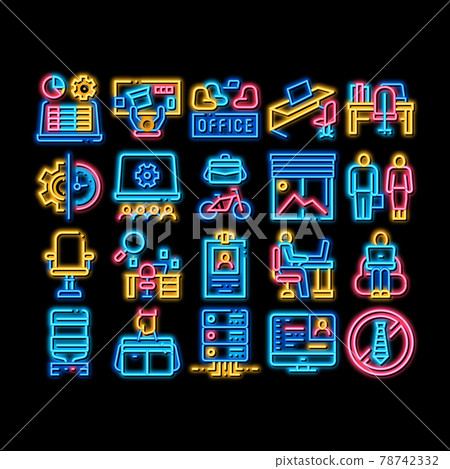 Office And Workplace neon glow icon illustration - Stock Illustration ...