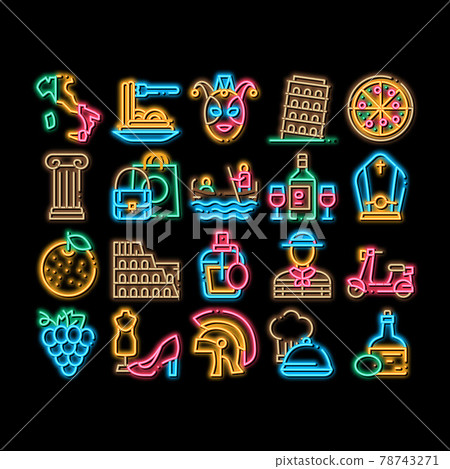 Italian Traditional neon glow icon illustration - Stock Illustration ...